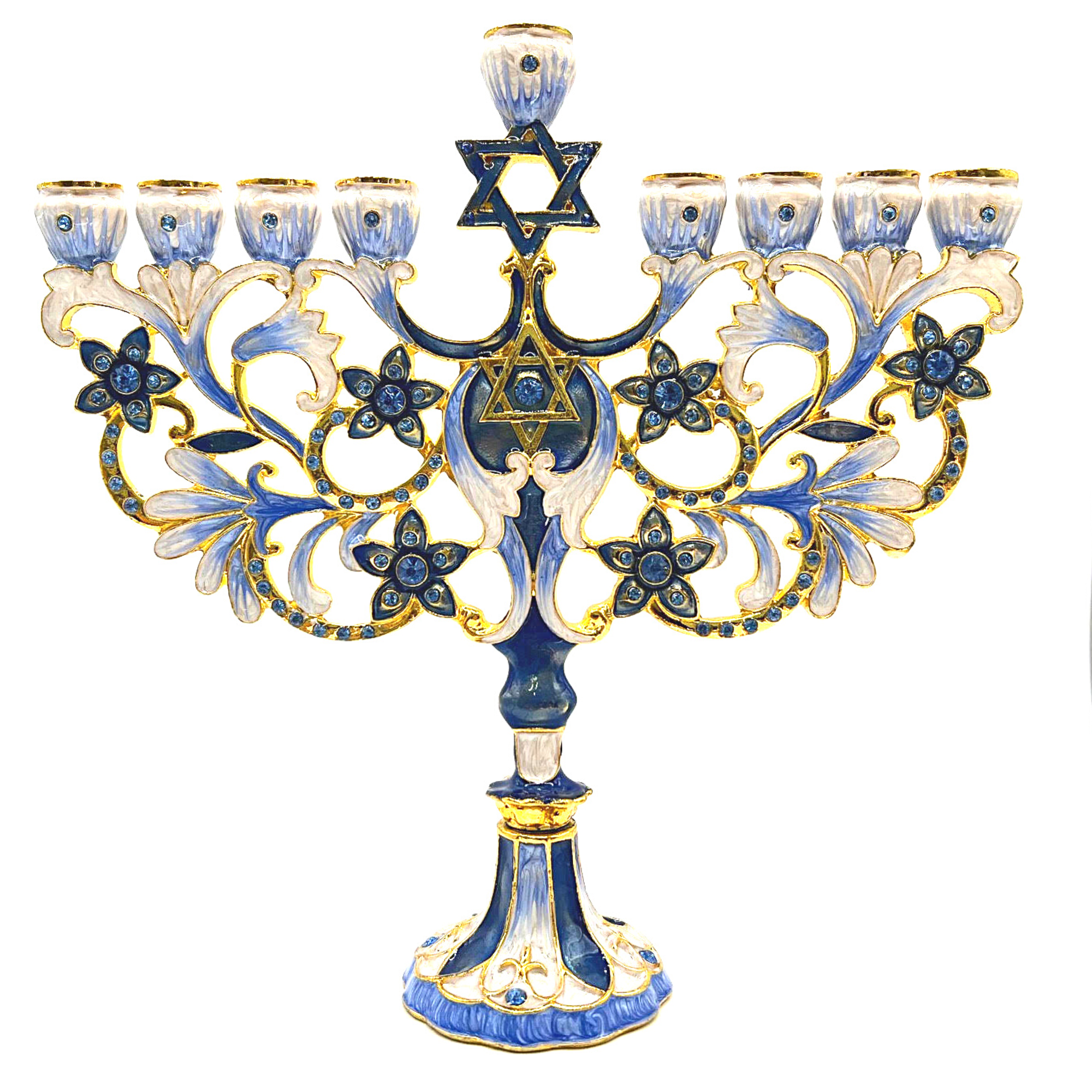 Cohen Tsemach Art & Gift Hand Painted Enamel Menorah Star of David Blu